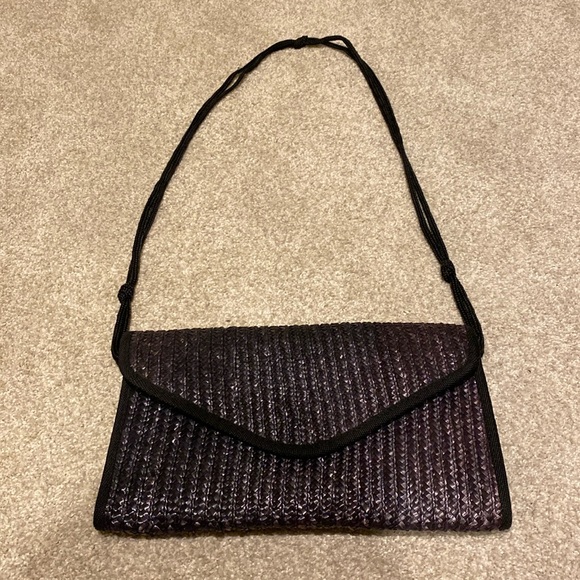 Jessica Stevens | Bags | Black Woven Clutch With Strap | Poshmark